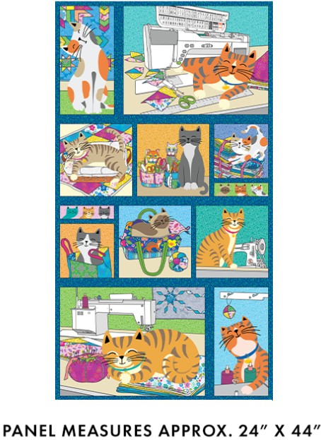 Cheeto's Life, Sewing Kitty Cat Fabric Panel #47** – Treasures Three